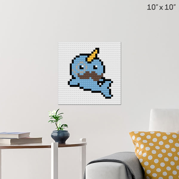 Fancy Narwhal Pixel Art Wall Poster - Build Your Own with Bricks! - BRIK