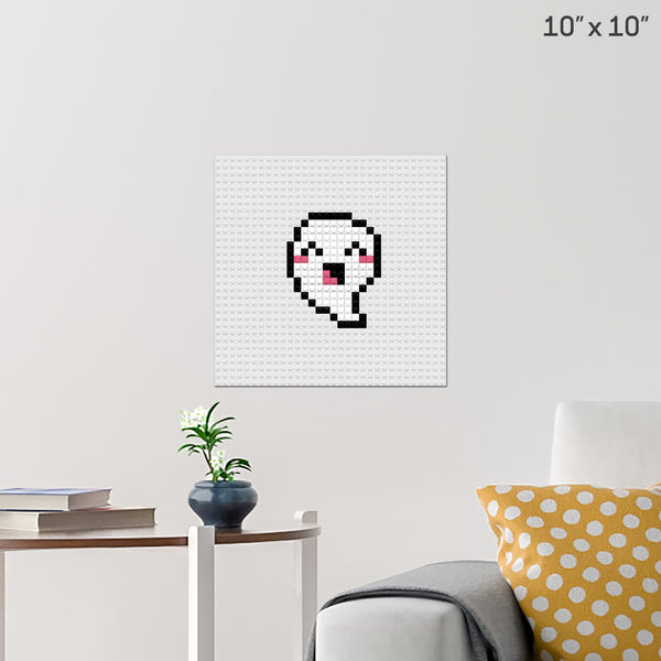 Happy Ghost Pixel Art Wall Poster - Build Your Own with Bricks! - BRIK
