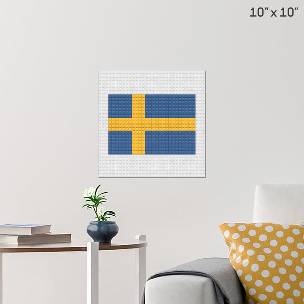Flag of Sweden Pixel Art Wall Poster - Build Your Own with Bricks! - BRIK