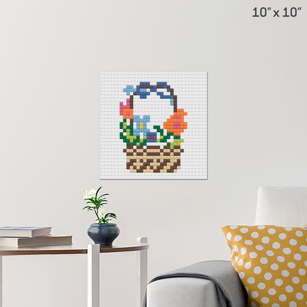 Flower Basket Pixel Art Wall Poster - Build Your Own with Bricks! - BRIK