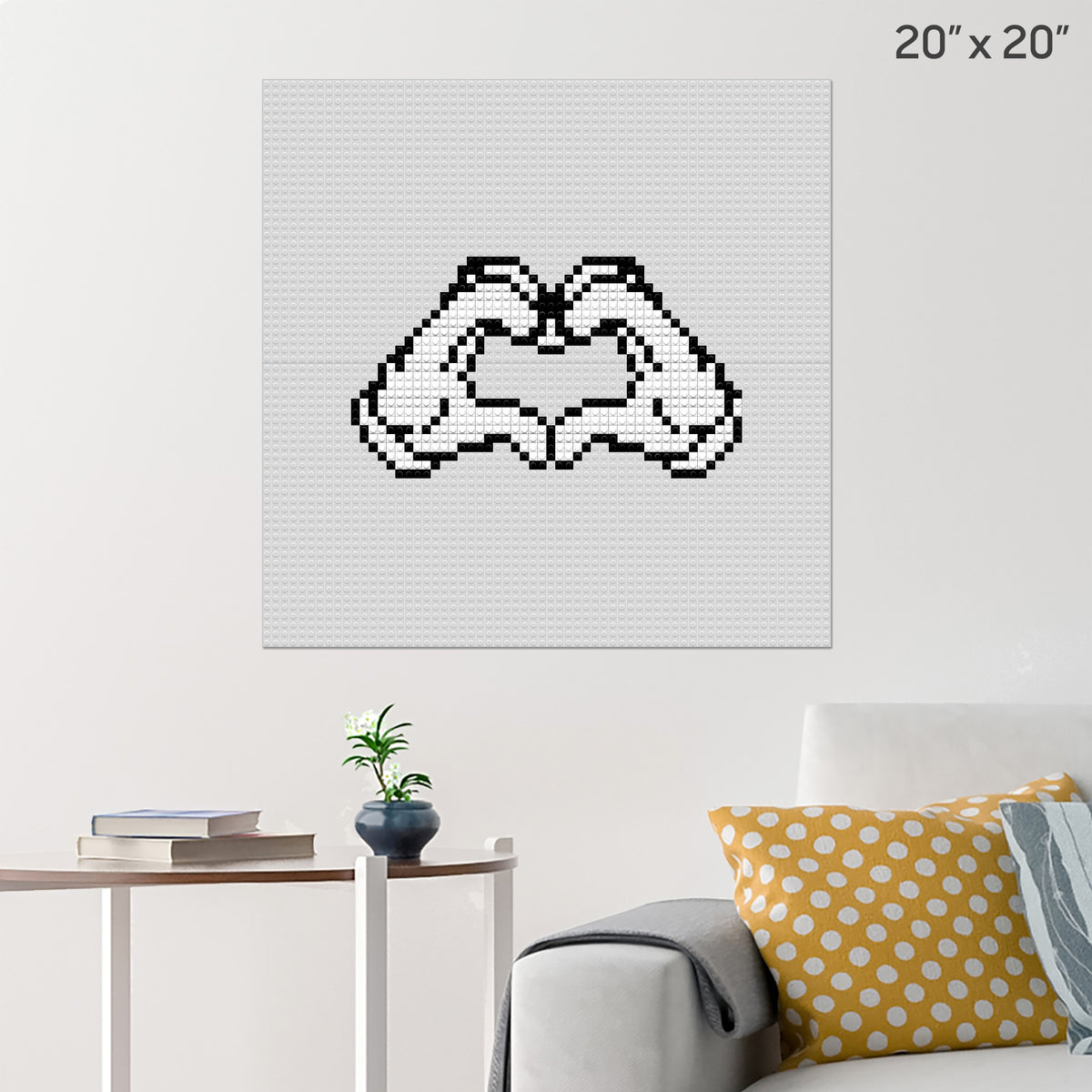 Hand Heart Pixel Art Wall Poster - Build Your Own with Bricks! - BRIK