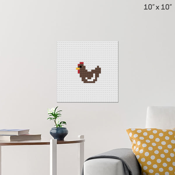 Hen Pixel Art Wall Poster - Build Your Own with Bricks! - BRIK
