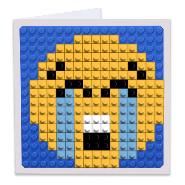 Loudly Crying Face Emoji Pixel Art Build-On Greeting Card | BRIK
