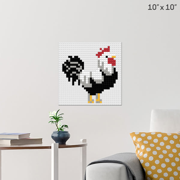 Rooster Pixel Art Wall Poster - Build Your Own with Bricks! - BRIK