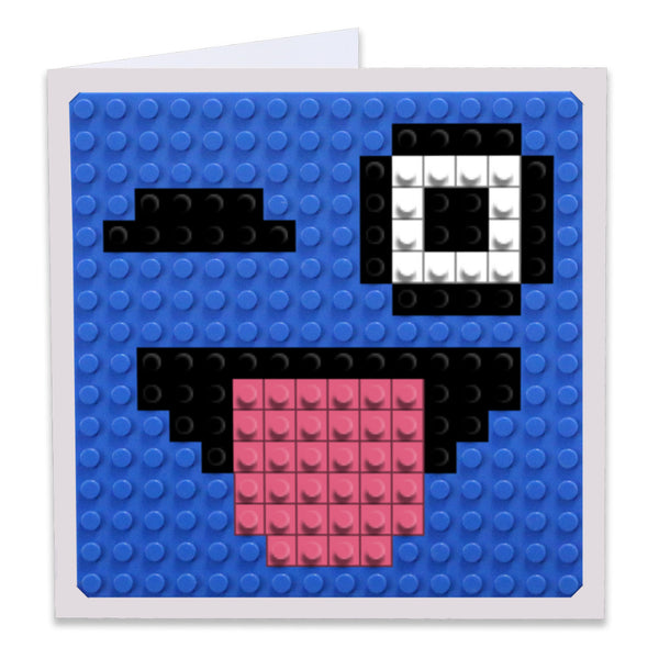 Silly Wink Face Pixel Art Build-On Greeting Card | BRIK