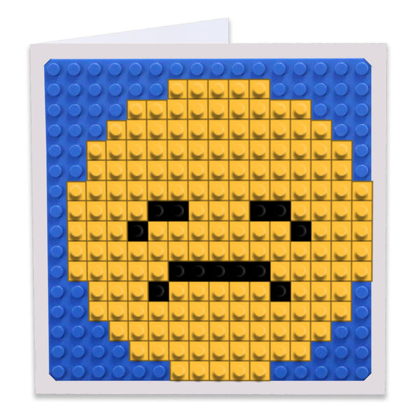 White Frowning Face Emoji Pixel Art Build-On Greeting Card | BRIK